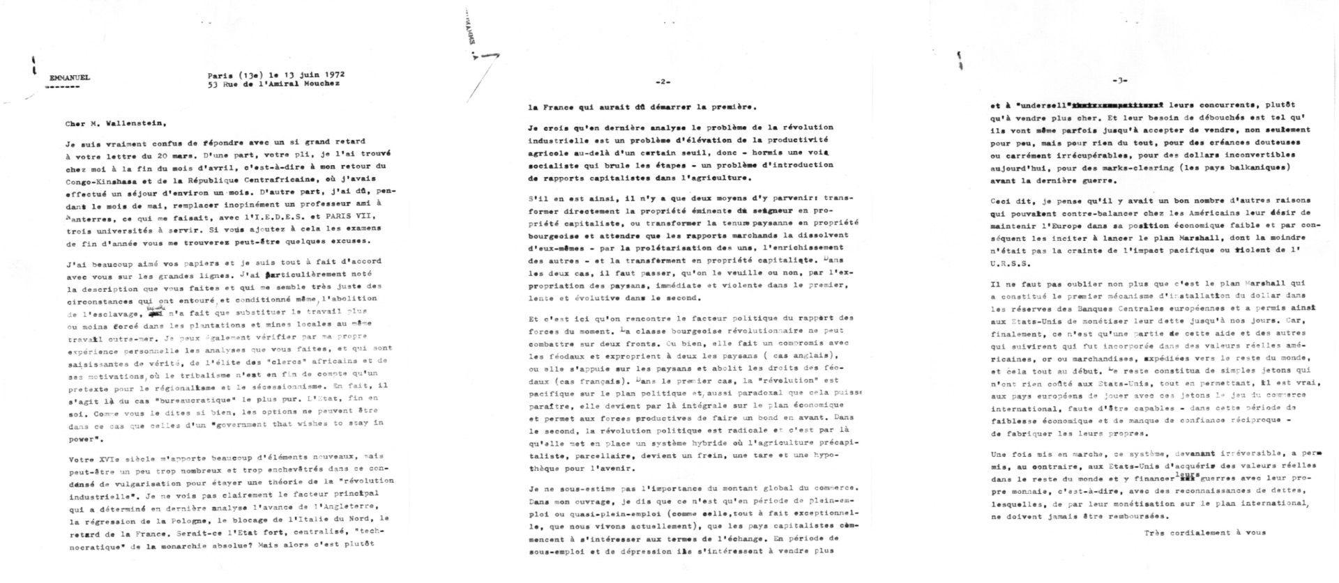 Letters: Emmanuel-Wallerstein Exchange - Arghiri Emmanuel Association